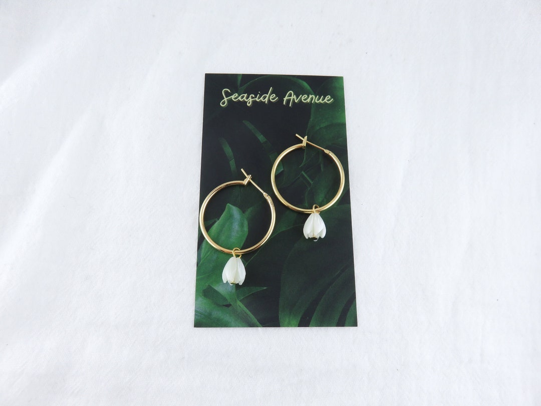 Pikake Hoop Earrings / Hawaiian Flower Dainty Mother of Pearl Jasmine ...