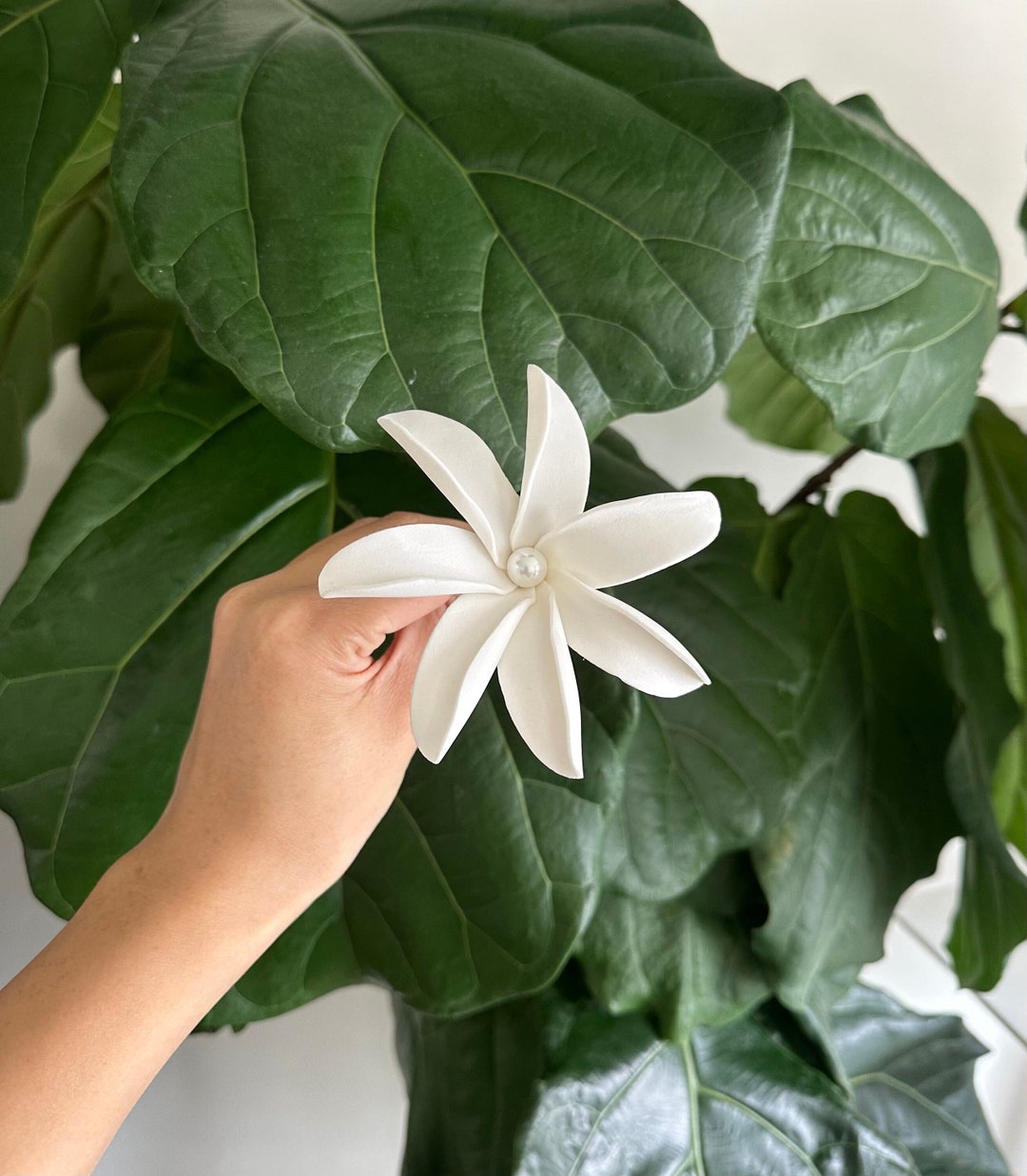 Tiare Foam Flower With White Pearl, 4" Ear Flower, Hair Pick / Tahitian ...