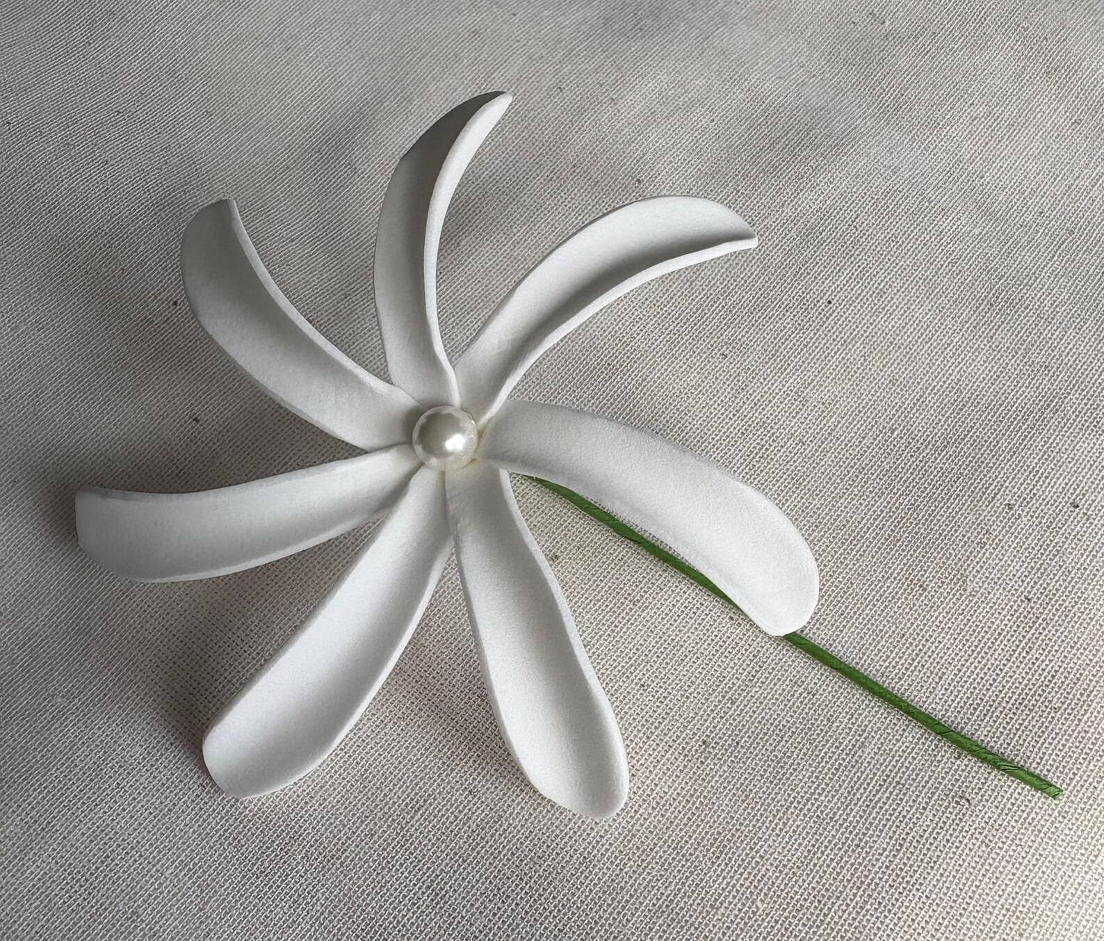 Tiare Foam Flower With White Pearl, 4" Ear Flower, Hair Pick / Tahitian ...