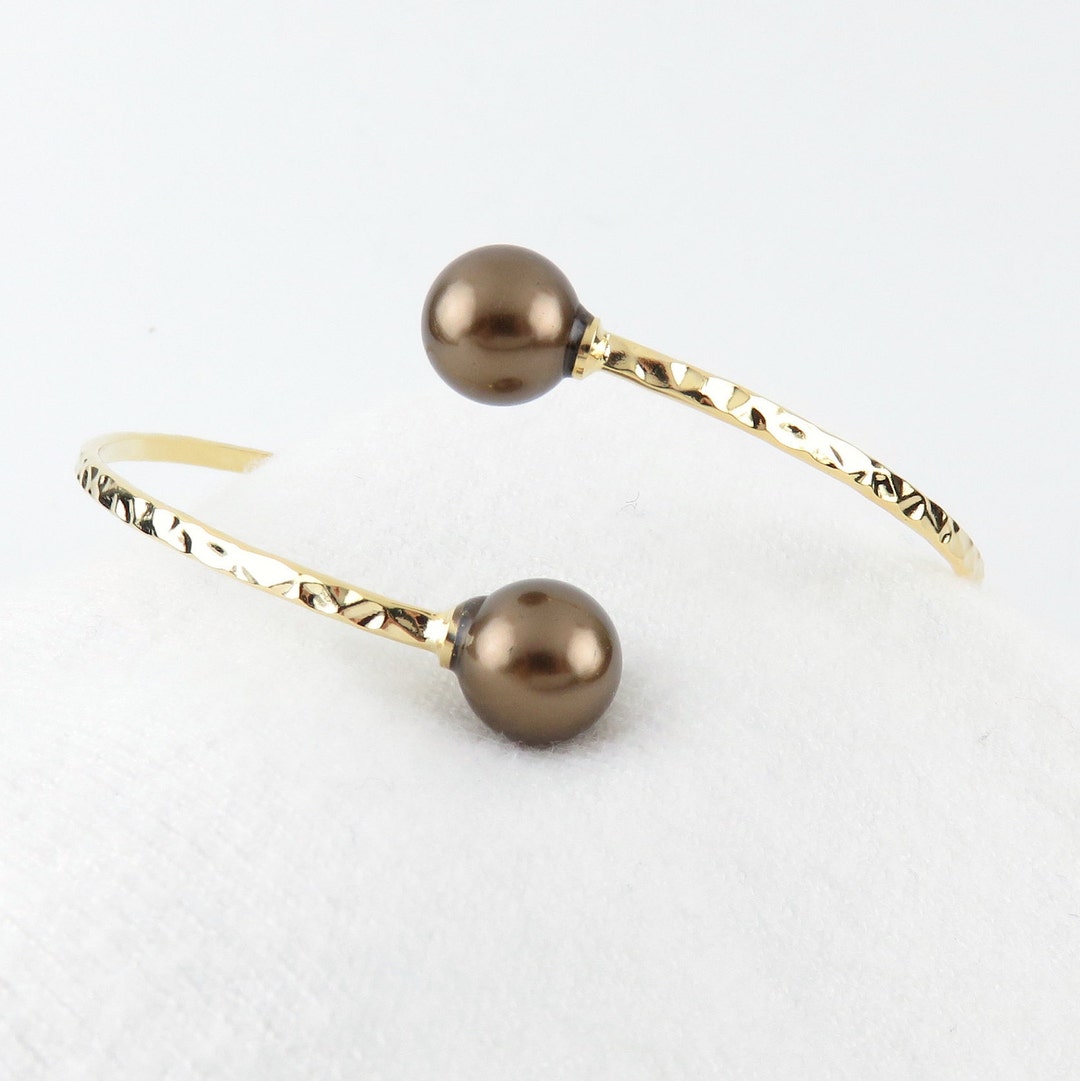 Double Brown Pearl Cuff Bypass Bangle / Chocolate Pearl, Hamilton Gold ...