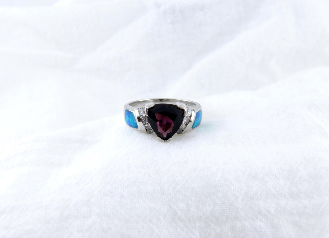 Purple Trilliant Cut Amethyst Ring / 925 Sterling Silver Ring With Blue ...