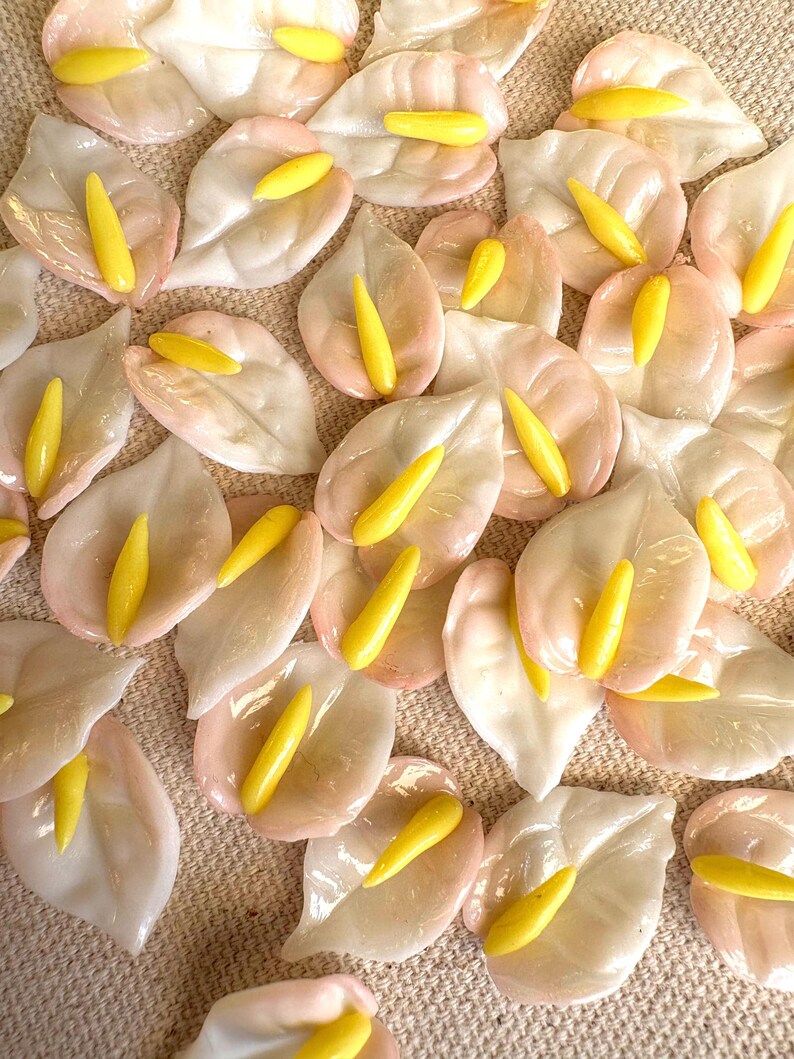 Mini Anthurium Clay Flowers, Mini White and Pink Anthuriums With Yellow ...