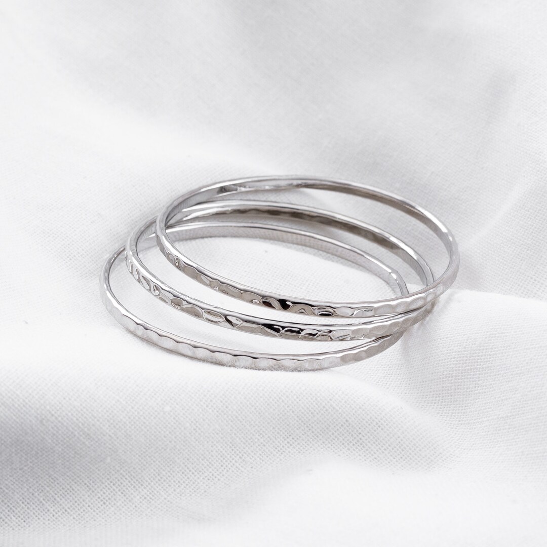 Silver Straight Baby Bangle, Stackable Set of 3, Simple Kid's Bangle ...