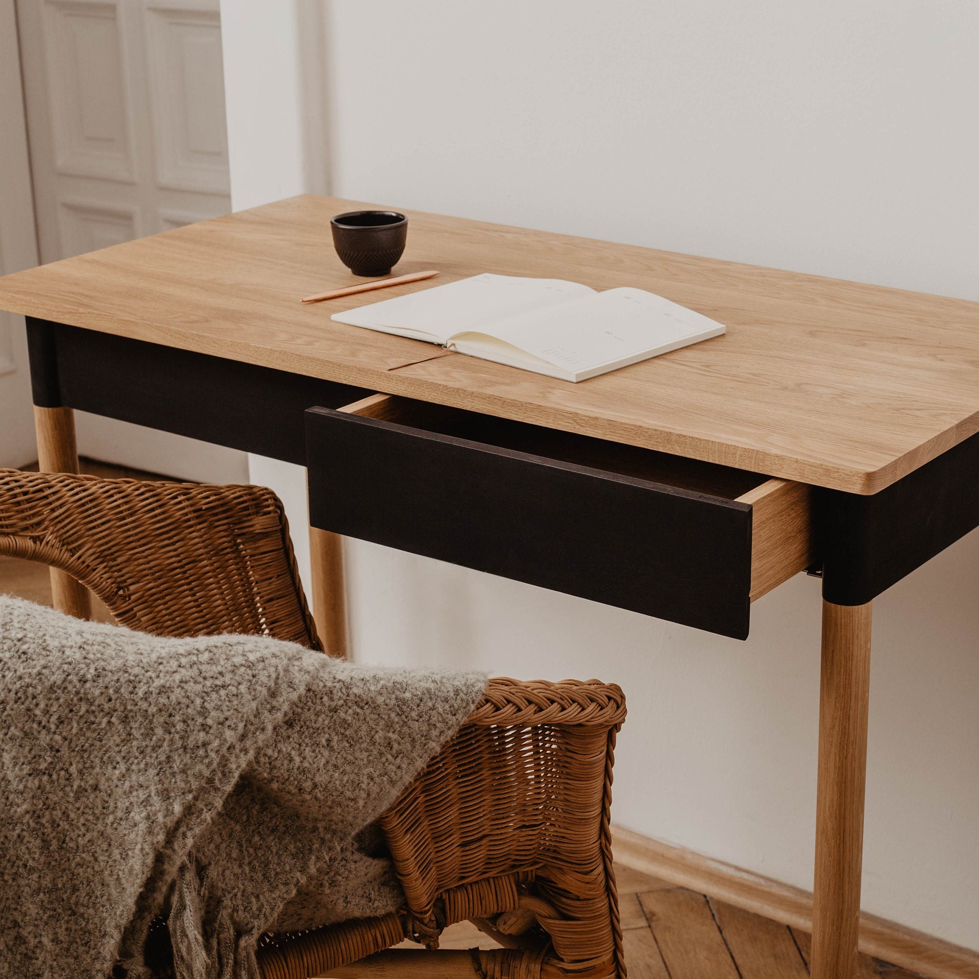 Functional Oak Desk, Wooden Desk, Small Desk, Simple Desk, Home Office ...