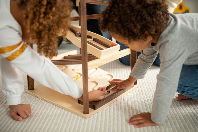 Large MARBLE PYRAMID Run - Walnut & Maple, Handmade Wood Activity Toy ...
