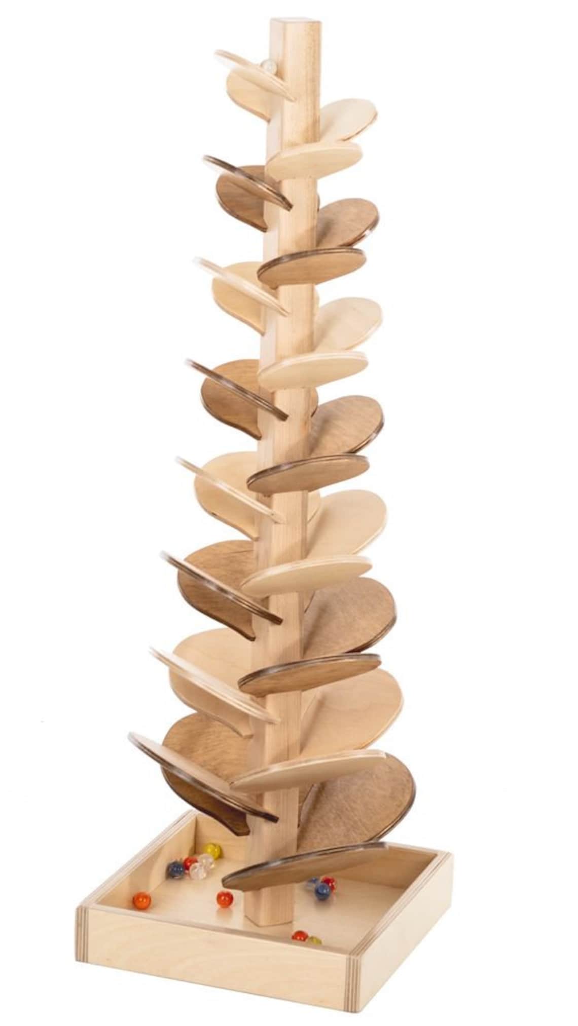 Rainbow MARBLE TREE - Natural Wood Marble Run Toy With Glass Marbles ...