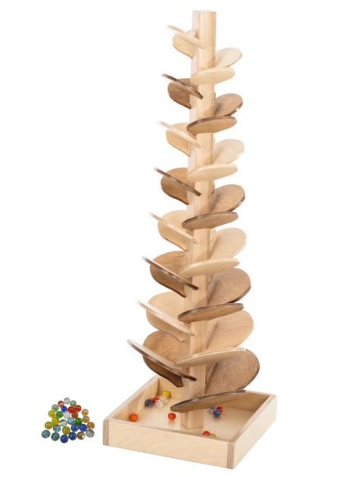 Rainbow MARBLE TREE - Natural Wood Marble Run Toy With Glass Marbles ...