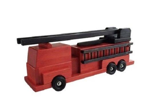 RED FIRE ENGINE Large Handmade Wood 1st Responder Ladder Rescue Truck ...