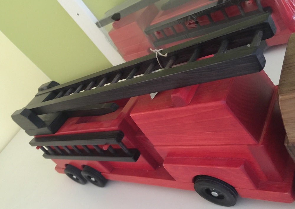 RED FIRE ENGINE Large Handmade Wood 1st Responder Ladder Rescue Truck ...