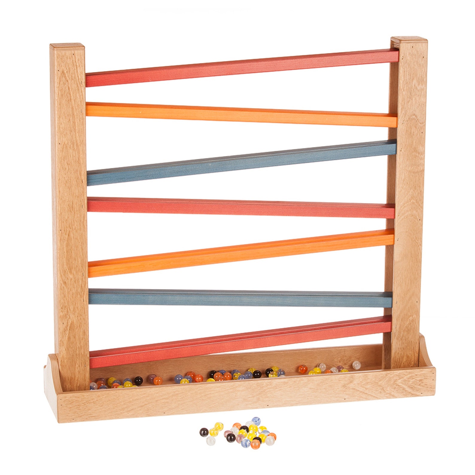 HEIRLOOM MARBLE ROLLER, Primary Colors Handmade Wood Run With Glass ...