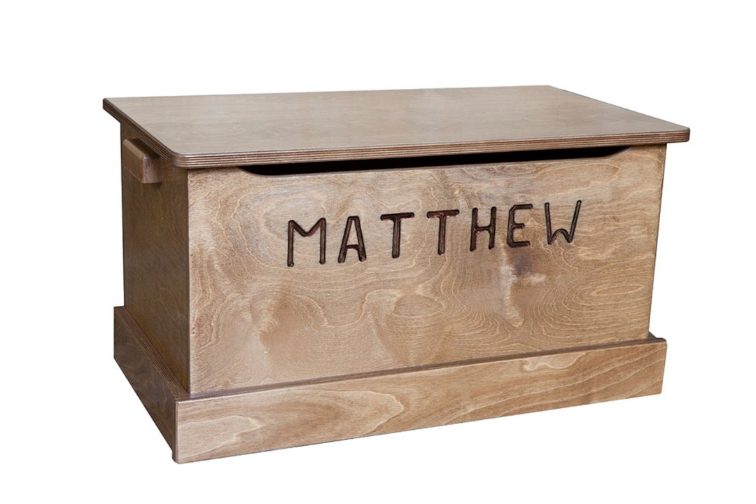 Wood Toy Box, Natural Stain - USA Handcrafted Playroom Storage Engraved ...