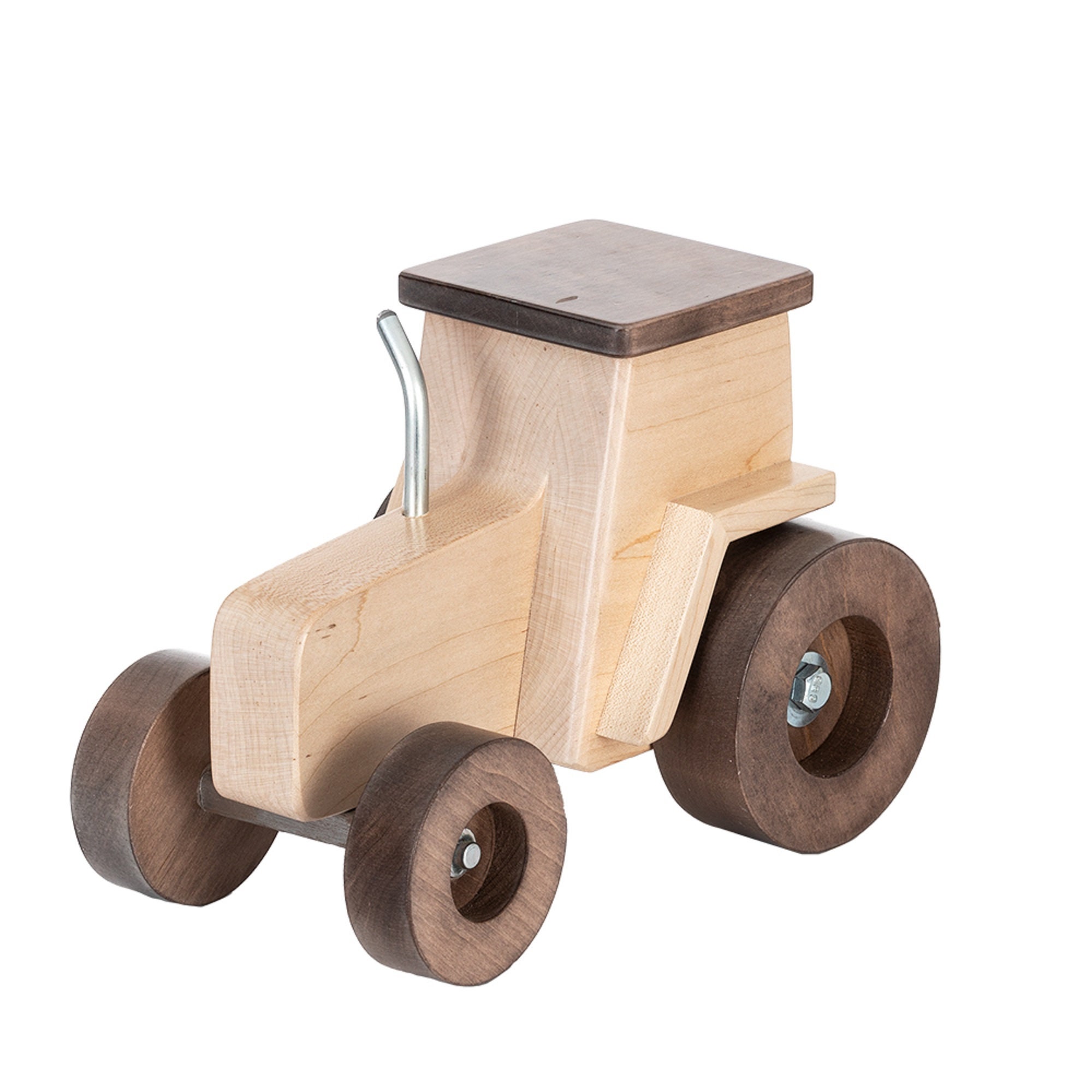 Large Wooden FARM TRACTOR With Hay Wagon Cart Walnut & Maple Wood Toy ...