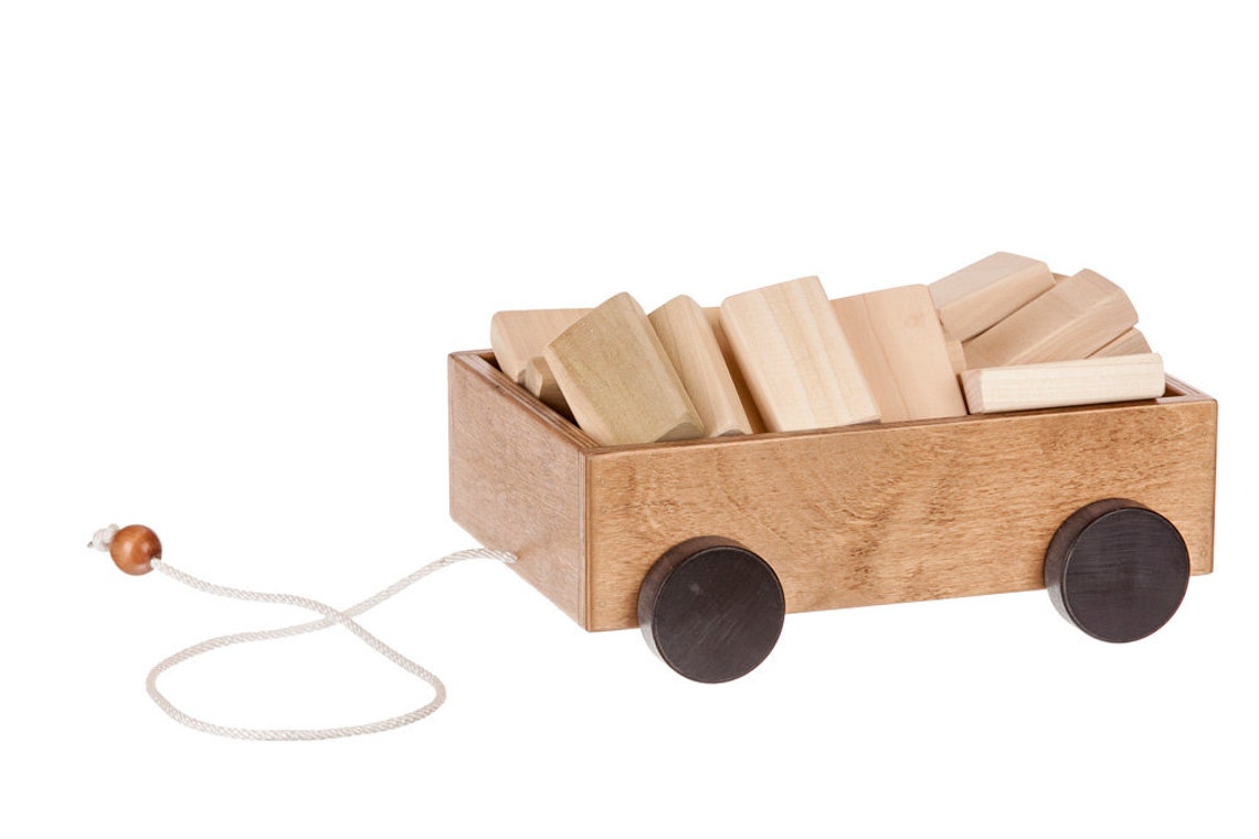 Toddler Pull Wagon Block Set Wooden Toy - Etsy