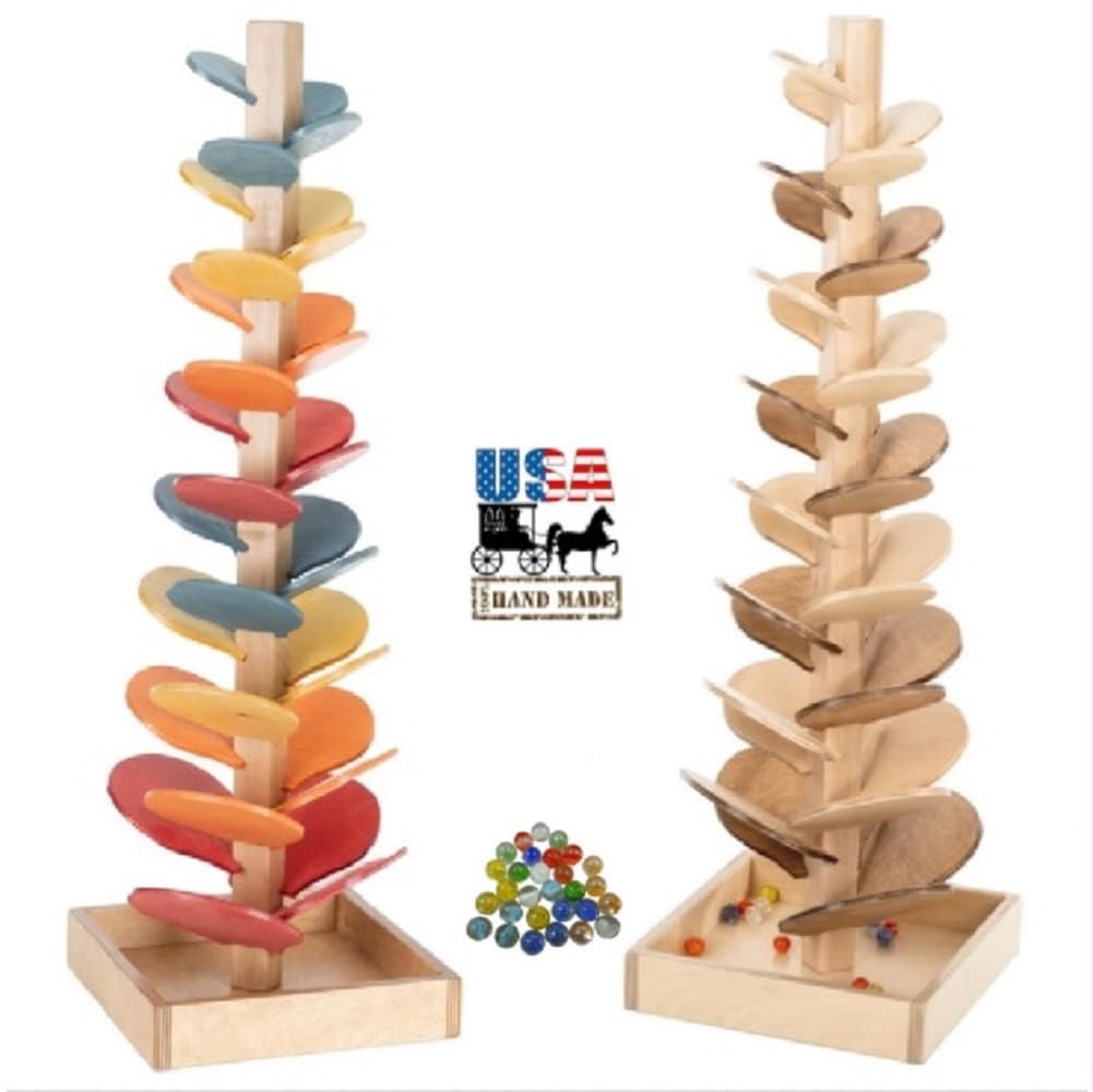Rainbow MARBLE TREE - Natural Wood Marble Run Toy With Glass Marbles ...
