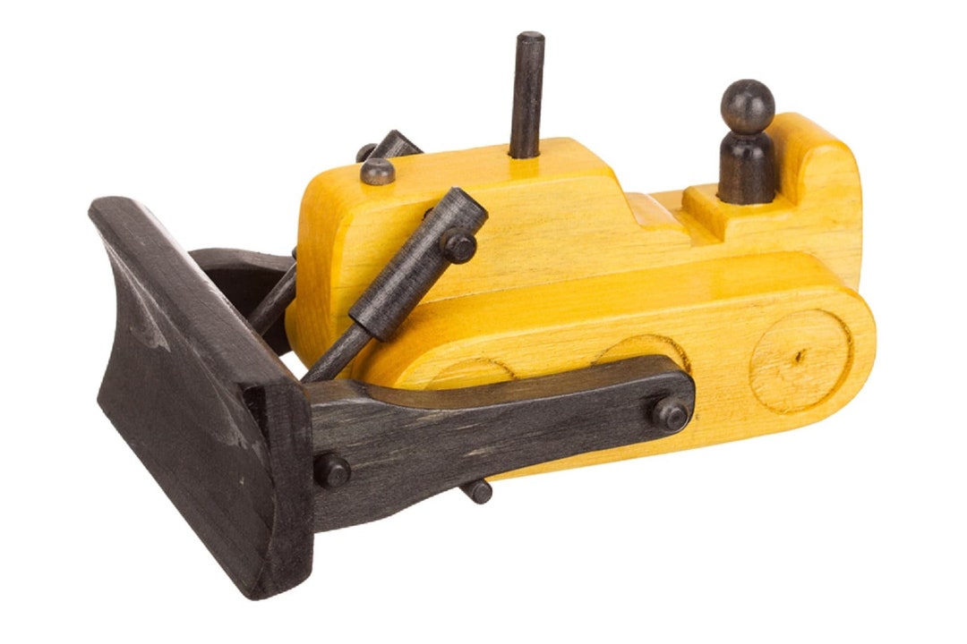 BULLDOZER Wood Toy - Handmade Working Construction Truck YELLOW & BLACK ...