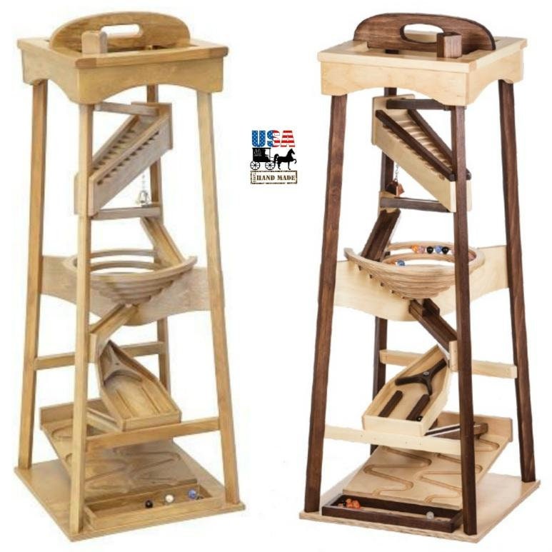 Large MARBLE PYRAMID Run, Natural Finish Handmade Wood Activity Toy USA ...