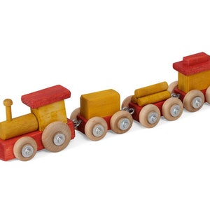 TOY TRAIN - Engine Passenger Log Cars and Caboose Amish Handmade Wood ...