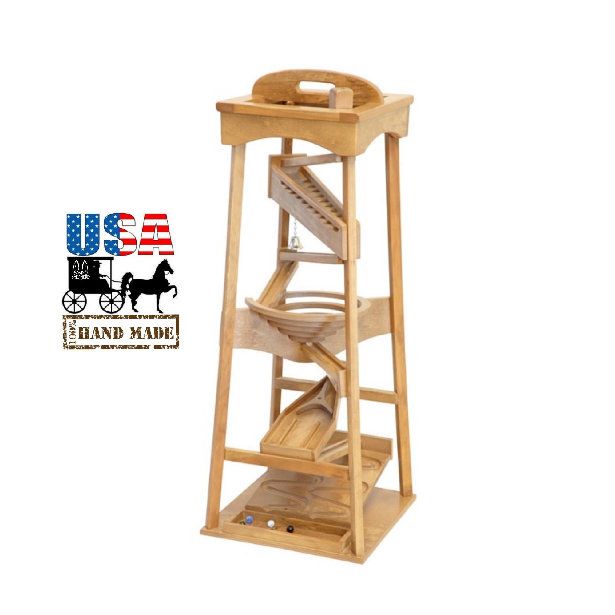 Large MARBLE PYRAMID Run, Natural Finish Handmade Wood Activity Toy USA ...