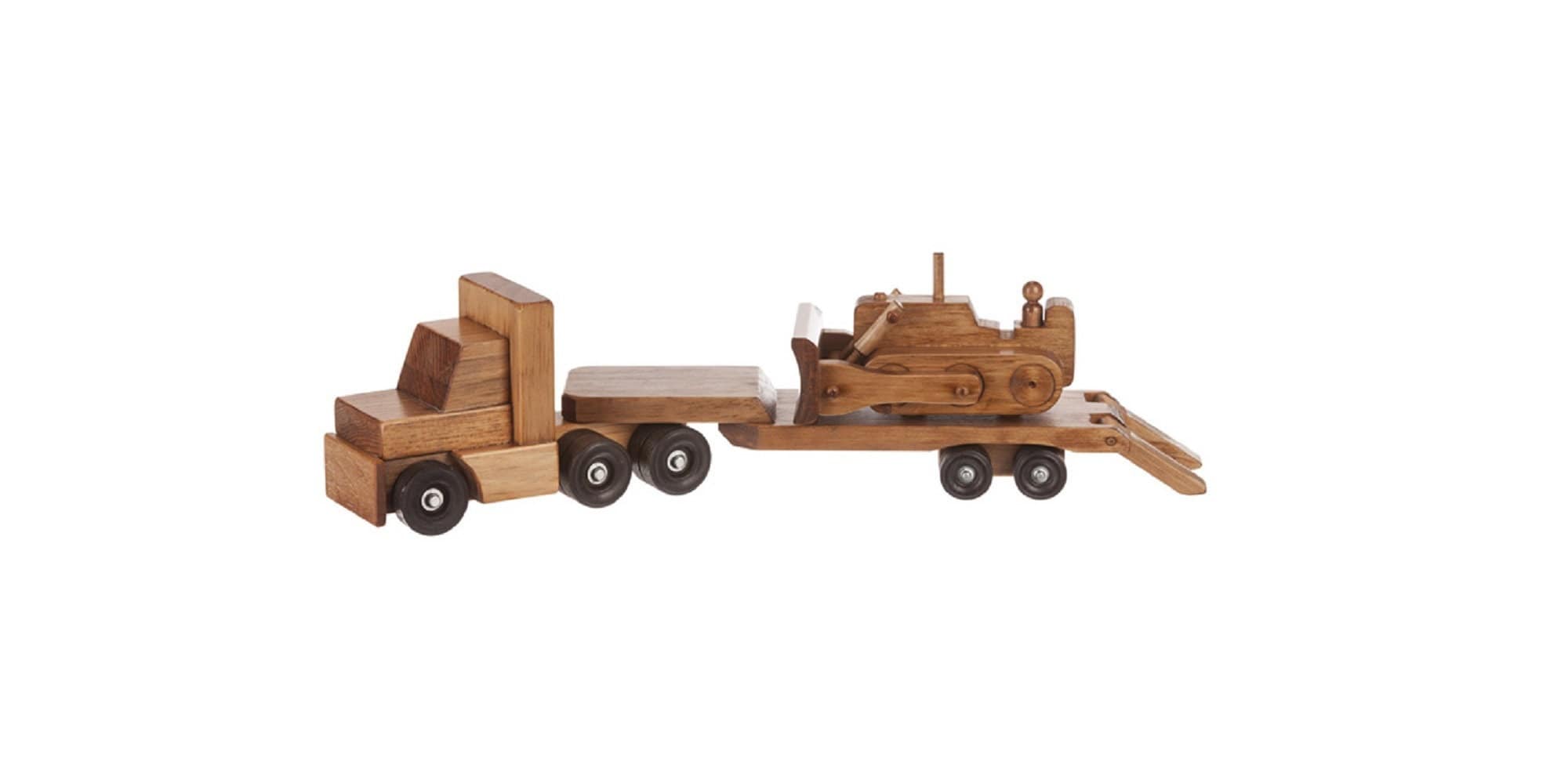TRACTOR TRAILER & BULLDOZER - Handmade Wood Toy Working Construction ...