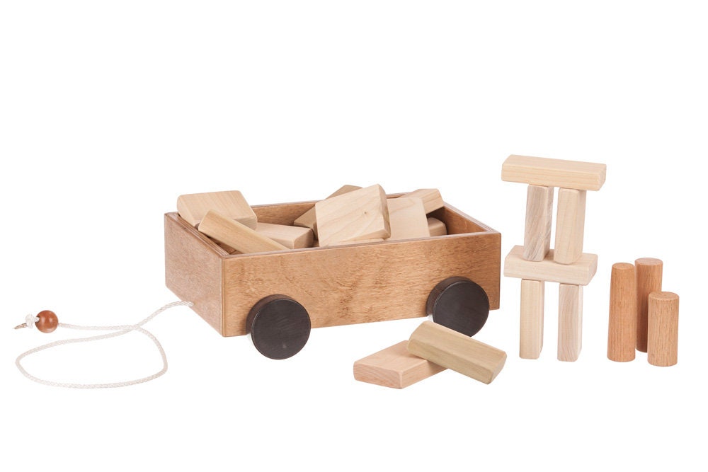 Toddler Pull Wagon Block Set Wooden Toy - Etsy