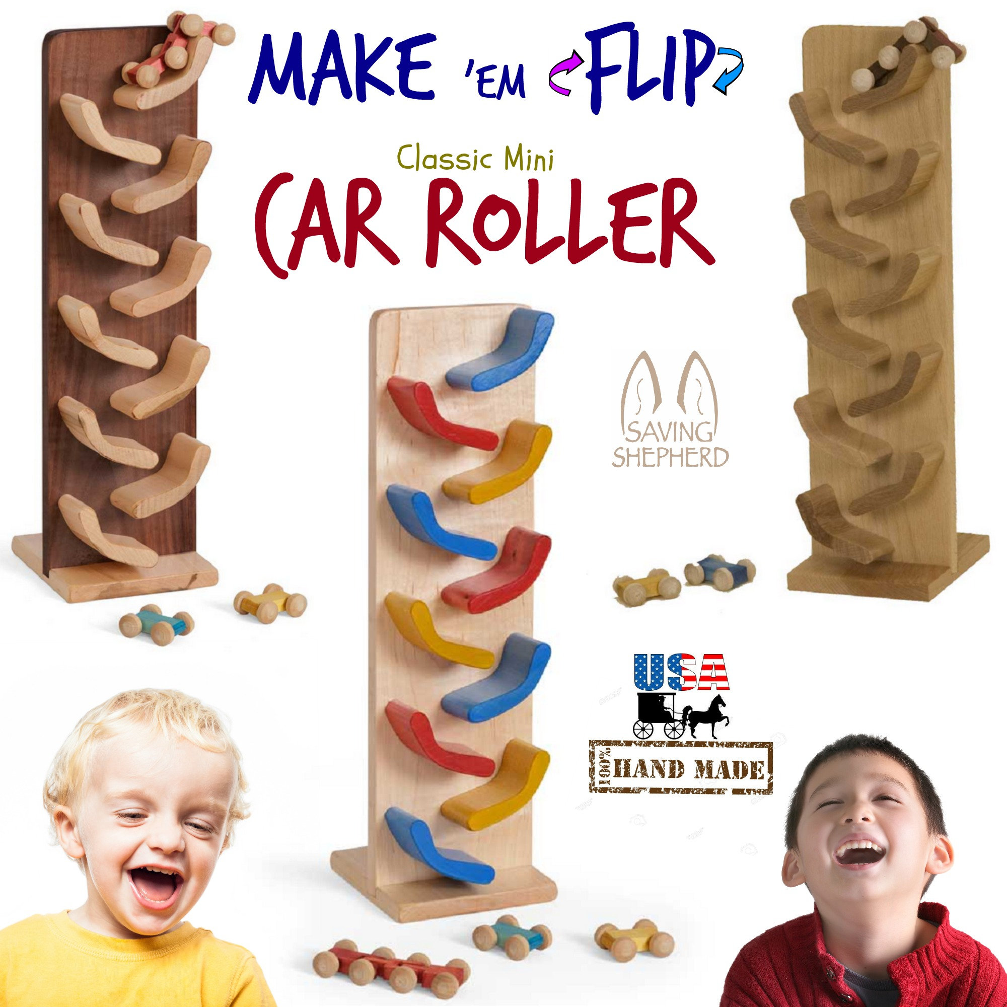 Mini FLIP CAR Race Track, Harvest Finish Handmade Wood Toy in 3 ...