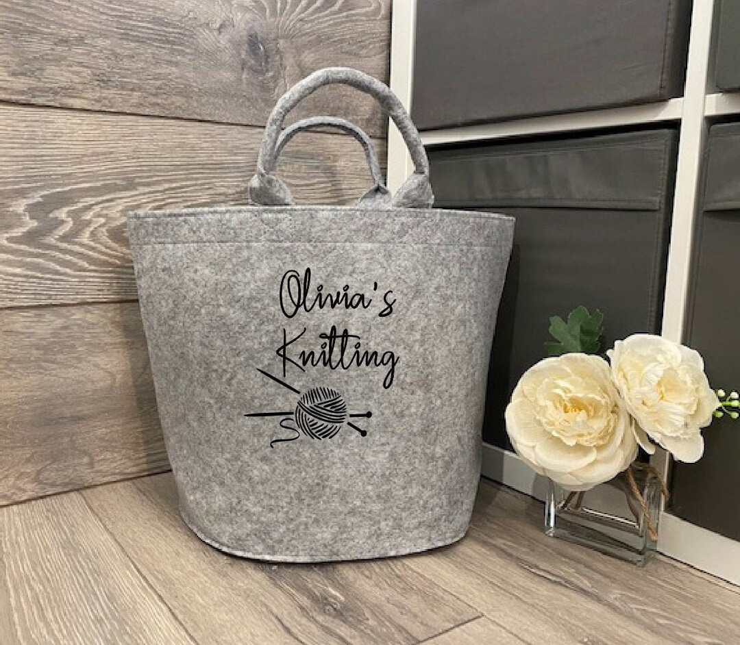 Personalised Felt Knitting Basket, Craft Felt Storage Basket, Wool ...