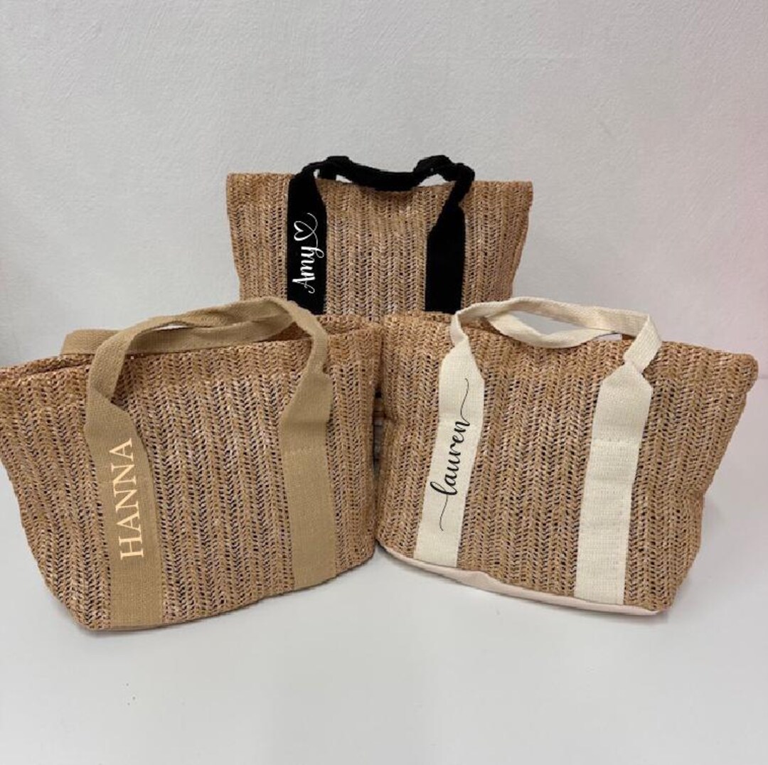 Personalised Small Straw Bag, Mini Tote, Bridesmaid Gift, Hen Party ...