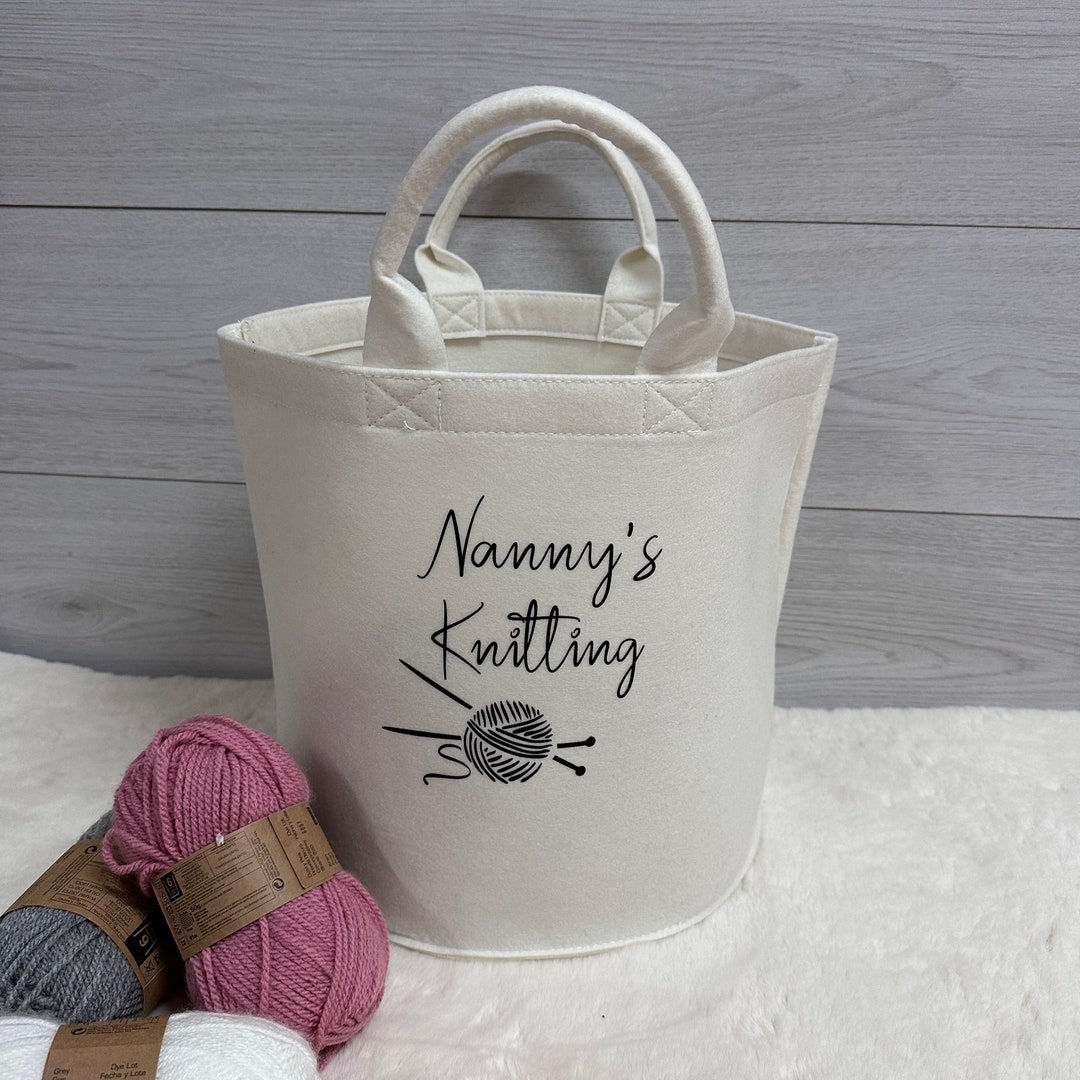 Personalised Knitting Bag, Felt Storage Basket, Wool Basket, Knitting ...