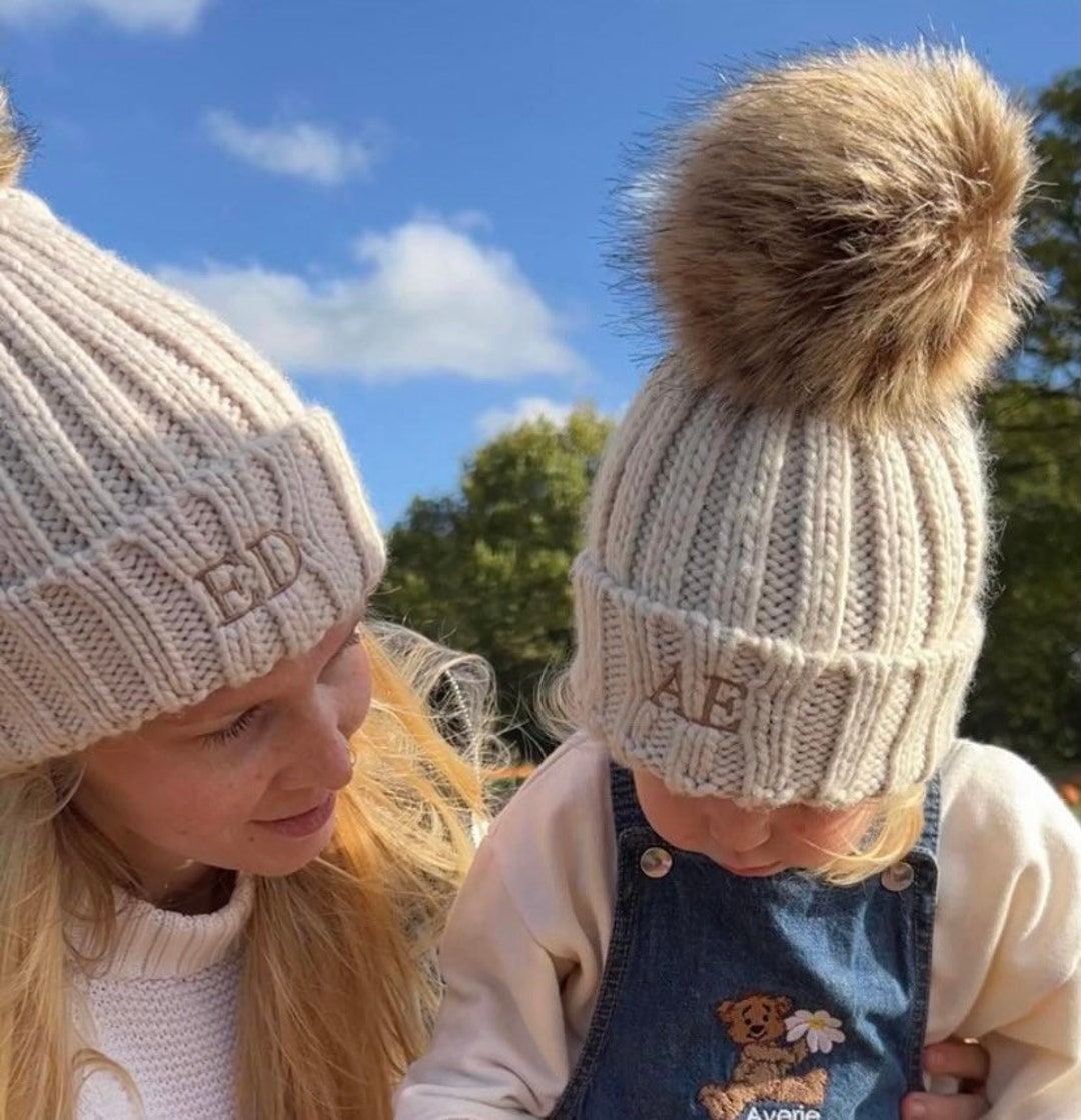 Personalised Kids Bobble Hat, Personalised Adults Bobble Hat, Kids Hat, Mummy & Me, Family Hats ...