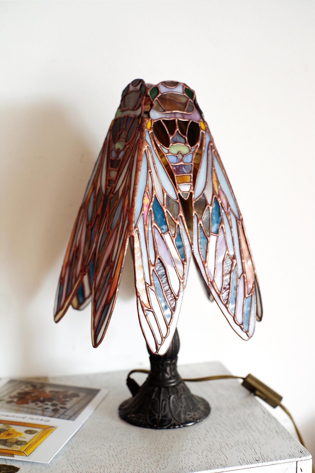 Handcrafted Tiffany Stained Glass Lamp – Cicada- Bug, Insect Inspired ...