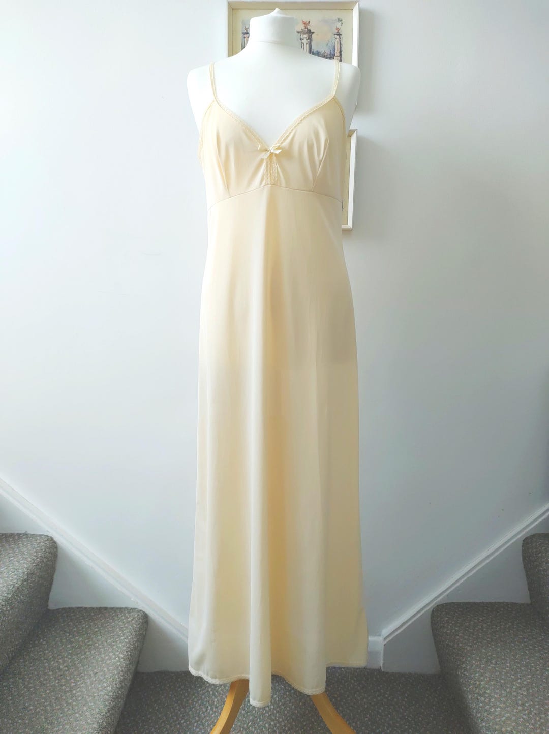 Vintage 1970s 1980s Prova Cream Satin Nightie Nightdress Negligee Slip ...