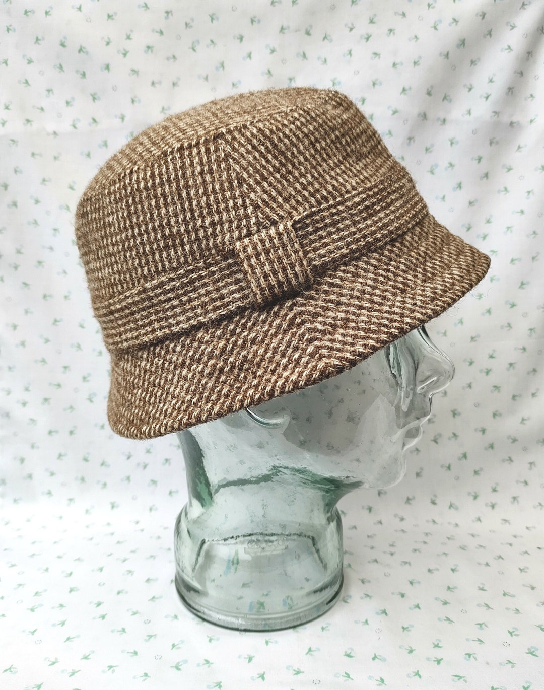 Jacob's Wool Tweed Hat Brown Herringbone Wool Deerstalker Trilby Rigid ...