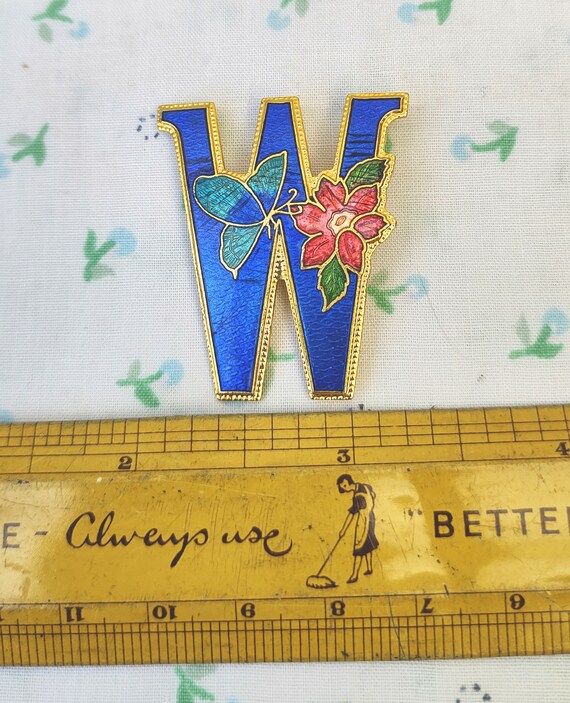 Vintage 1980s Cloisonne Letter W Brooch Pin Badge Ena… - Gem