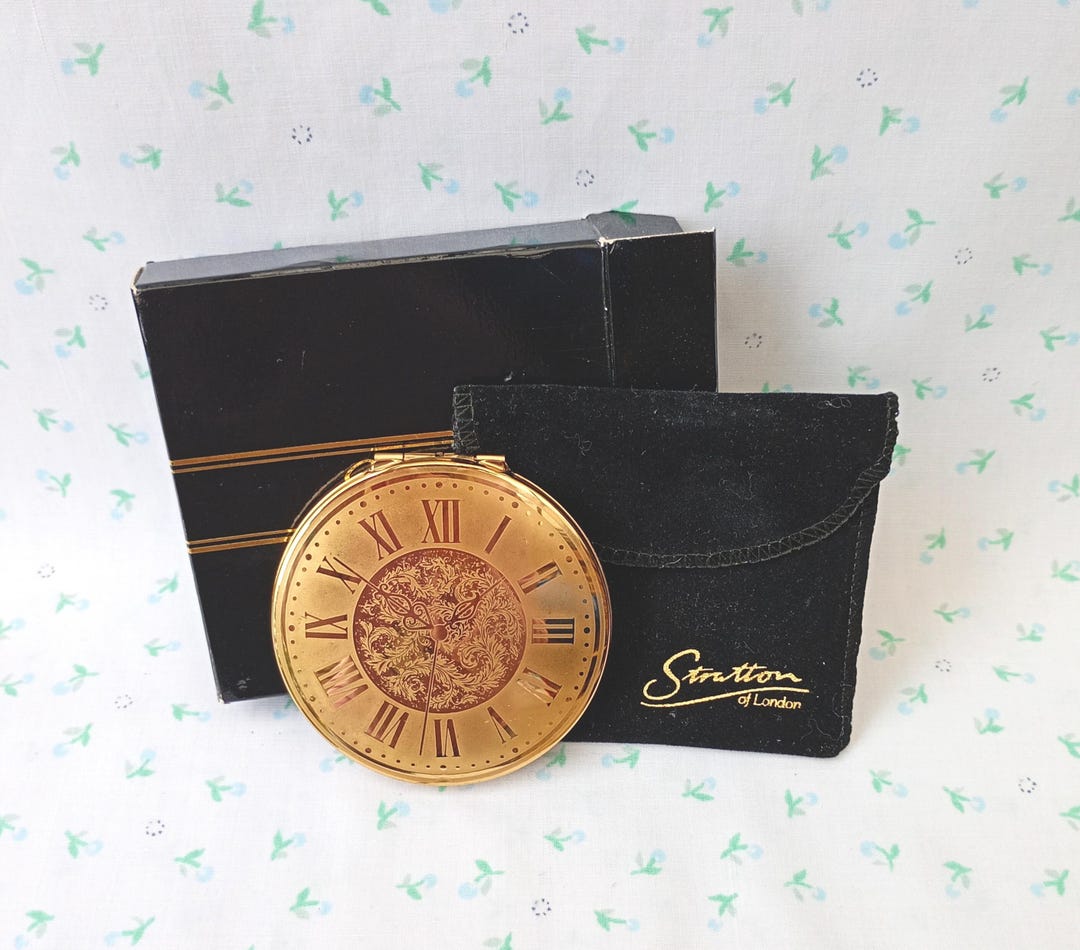 NEW Boxed Vintage 1970s 1980s Stratton Powder Compact "time" Gold ...