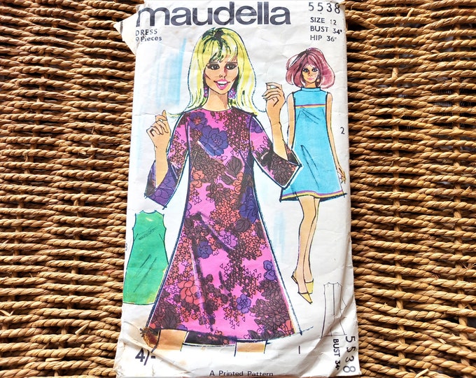 1960s Vintage Easy Maudella Sewing Pattern #5538 Mod Dress Hippy Boho ...