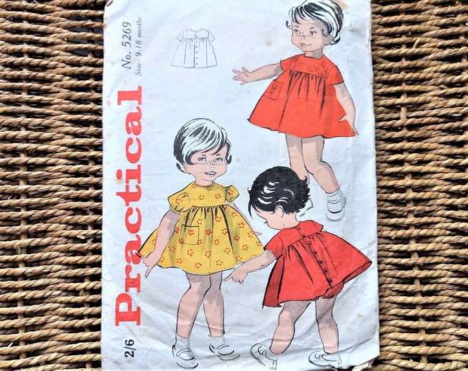 Rare 1950s Vintage Practical Patterns Sewing Pattern #5269 Baby Toddler ...