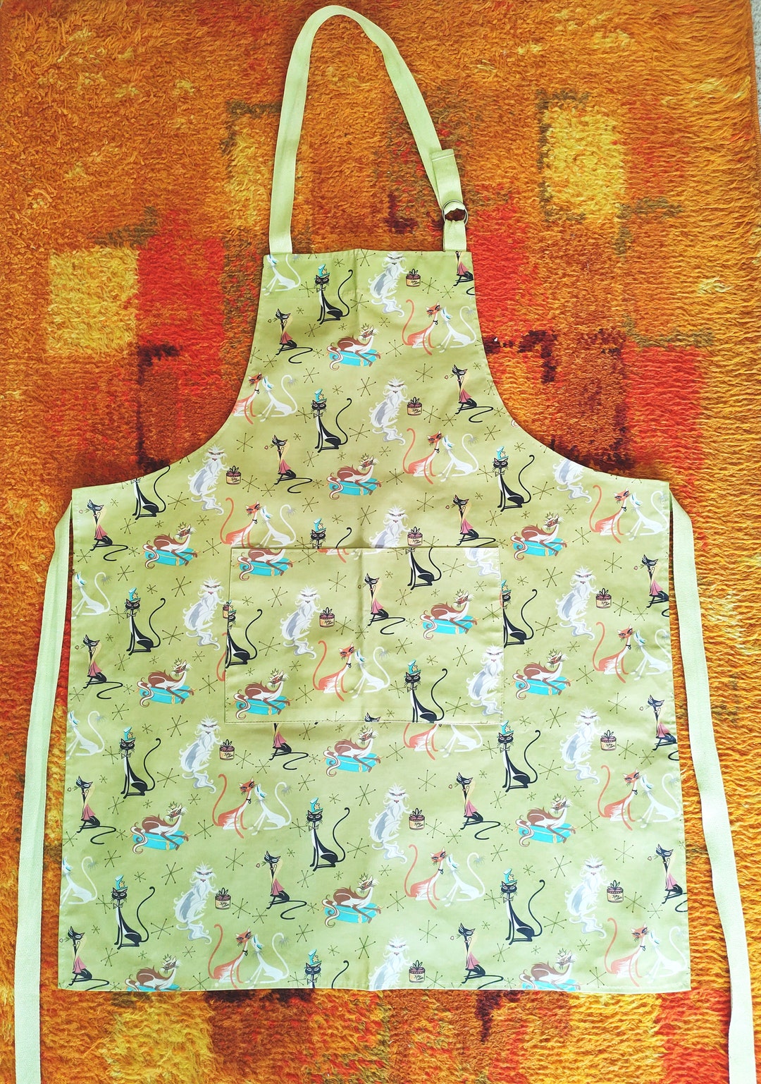 Vintage Style 1950s Cat Apron Cotton PVC Atomic Butcher's Apron ...