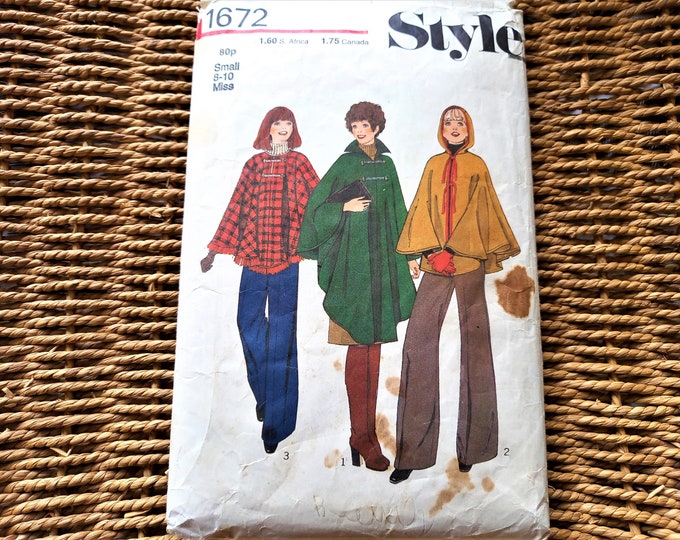 1970s Style Sewing Pattern #1672 Winter Cape Coat Poncho in 2 Lengths ...