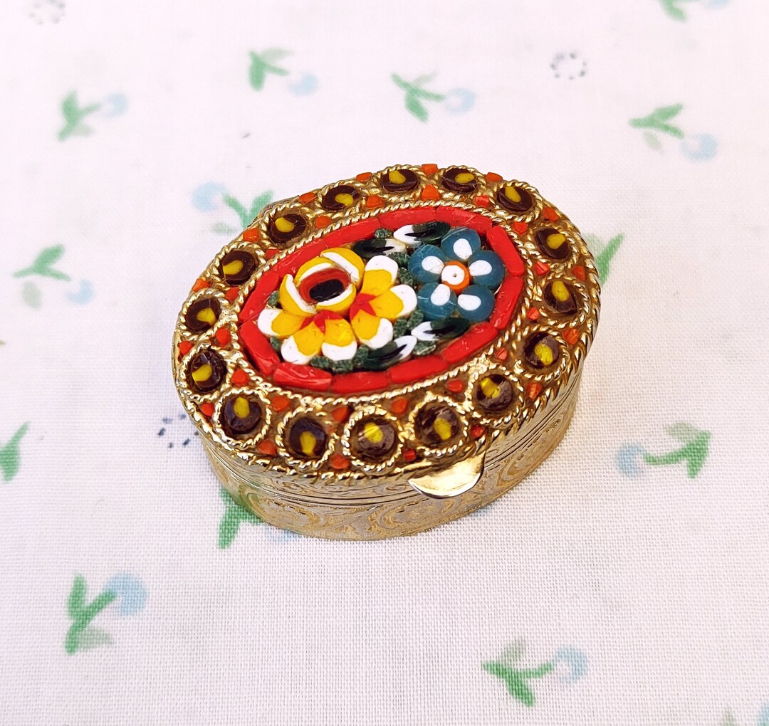 Vintage Micro Mosaic Pill Box Micromosiac Pillbox Made in Italy Floral ...