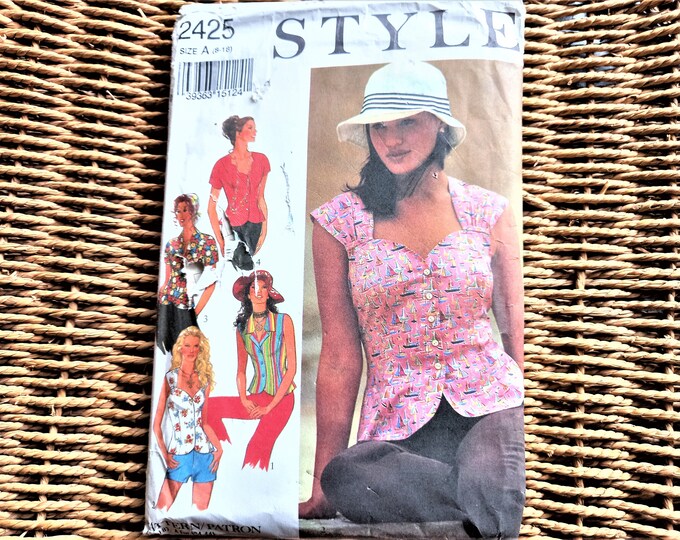 1990s Style Sewing Pattern 2425 Ladies Shirt Blouse Multisize 8-18 Bust ...