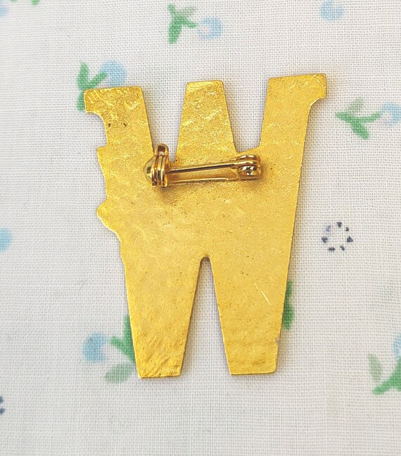 Vintage 1980s Cloisonne Letter W Brooch Pin Badge Ena… - Gem