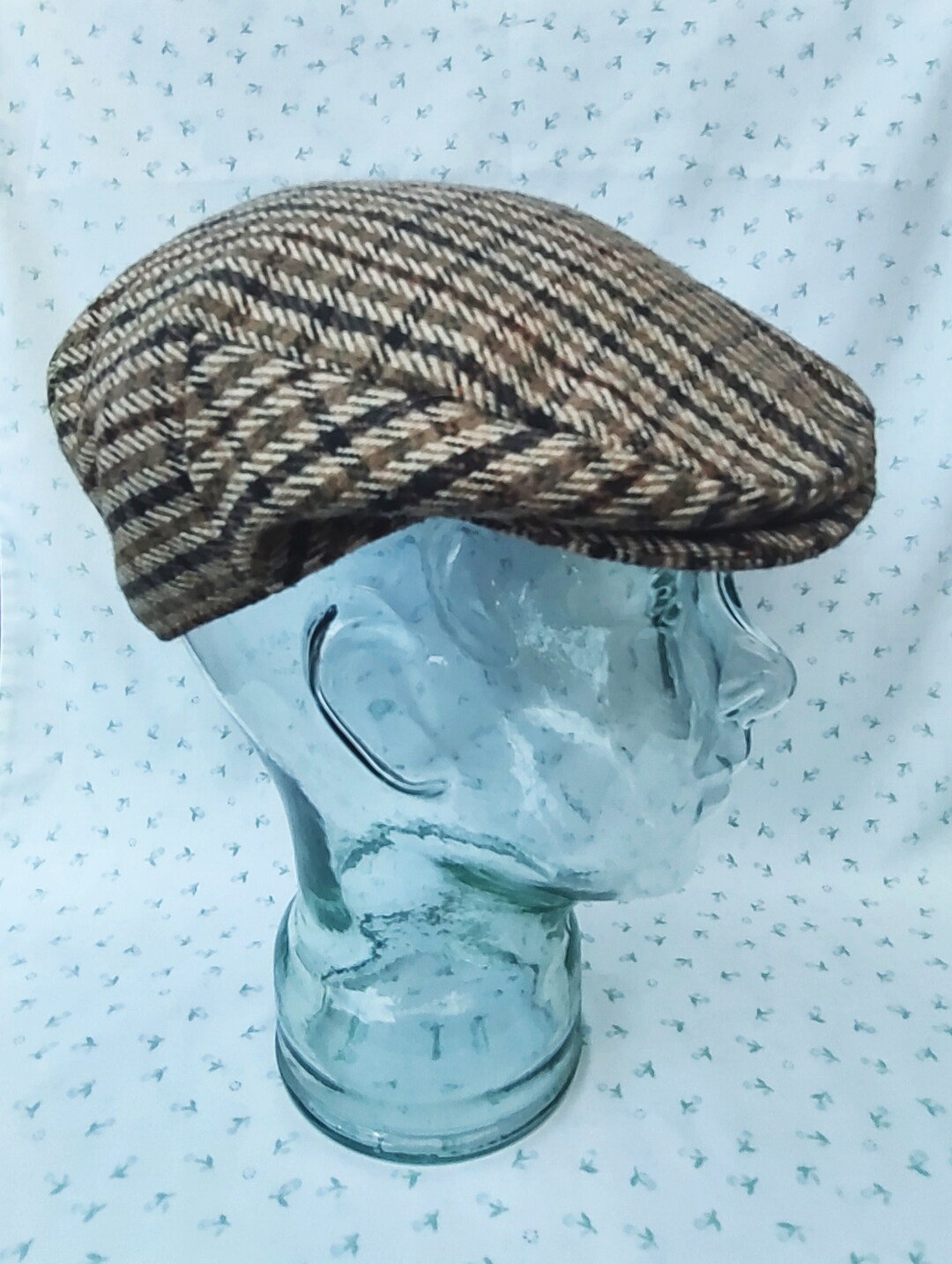 1970s Vintage Wool Flat Cap Failsworth Tweed Norwich Houndstooth Check ...