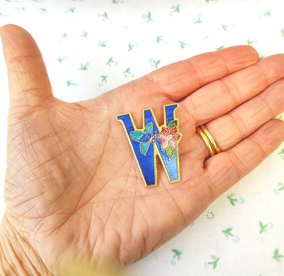 Vintage 1980s Cloisonne Letter W Brooch Pin Badge Ena… - Gem