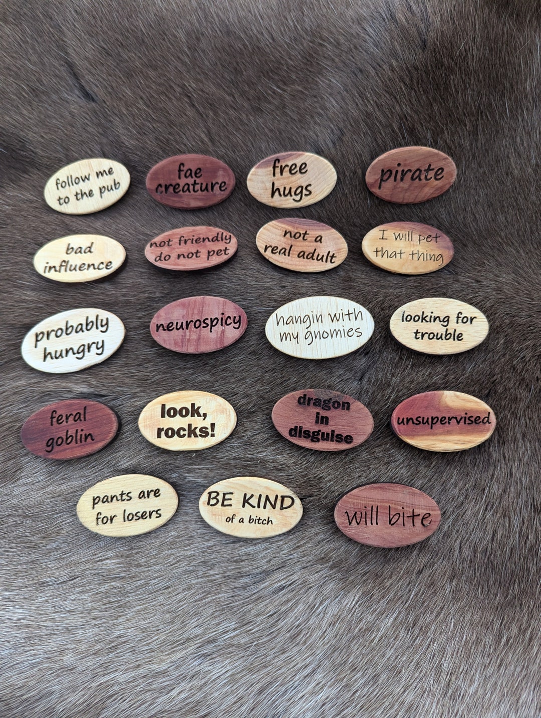 Ren Faire Festival Natural Cedar Wood Pins Funny Descriptive Pins - Etsy