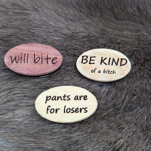 Ren Faire Festival Natural Cedar Wood Pins Funny Descriptive Pins - Etsy