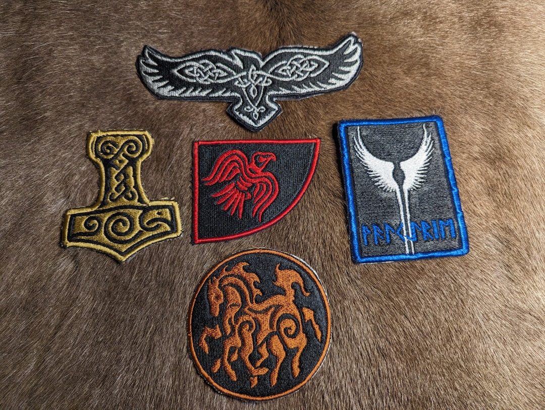 Viking Embroidered Patches - Mjolnir, Sleipnir, Valkyrie, Raven ...