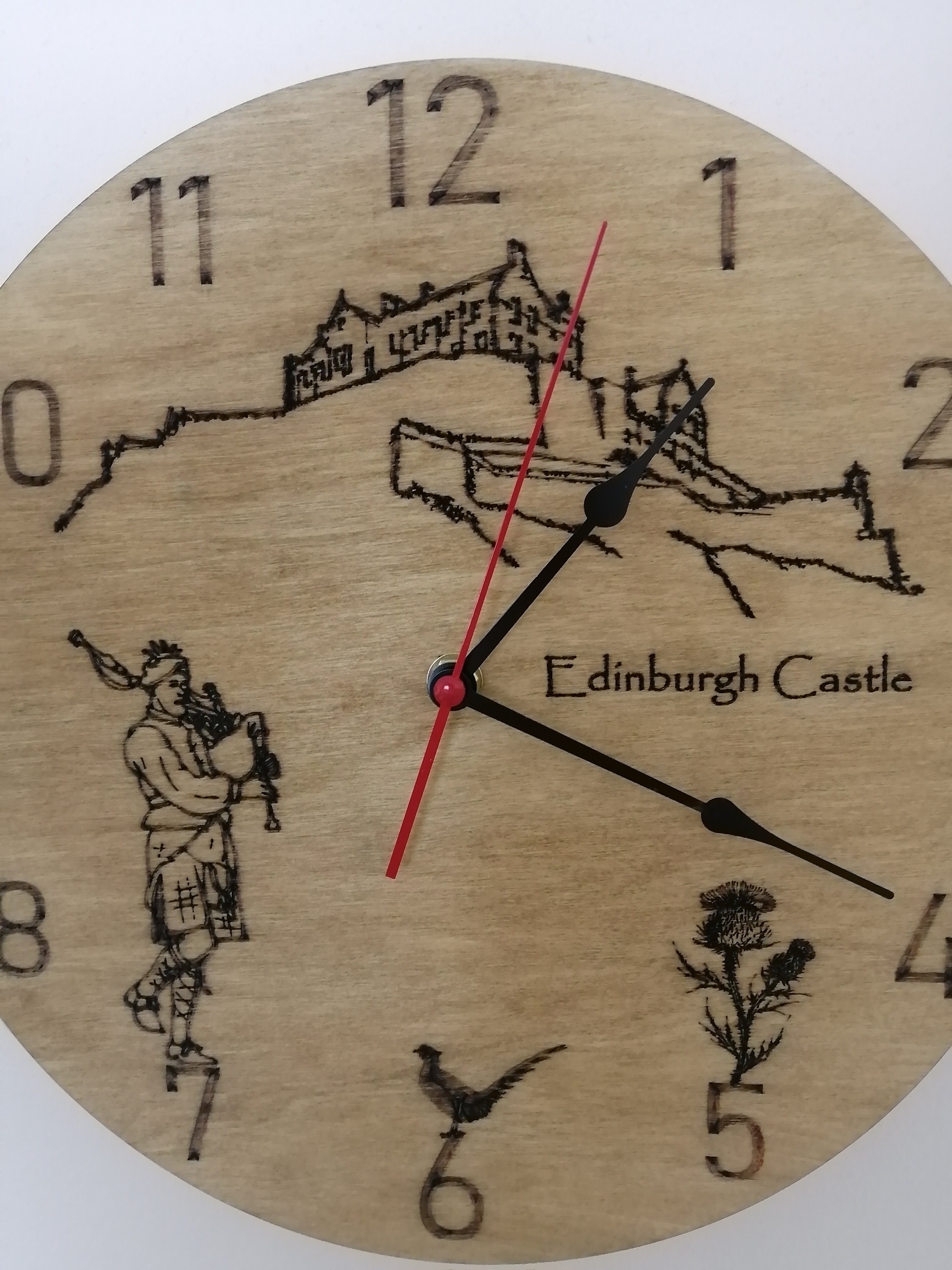 Wooden Wall Clock Edinburgh Castle, Thistle, Piper Varnished Lovely ...