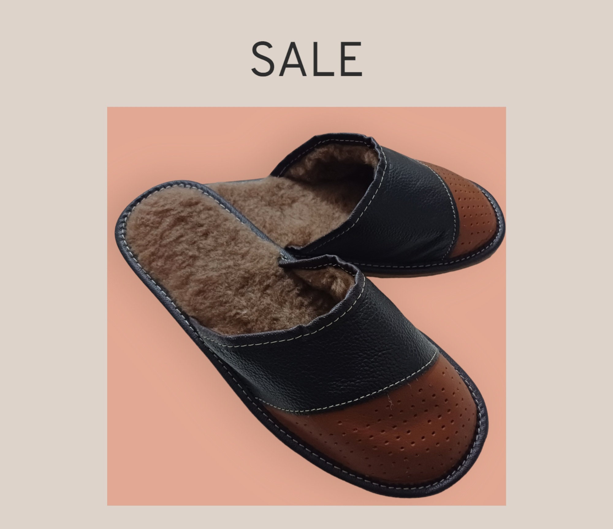 Natural Leather Fur Men Winter Slippers Warm and Comfortable Indoor ...