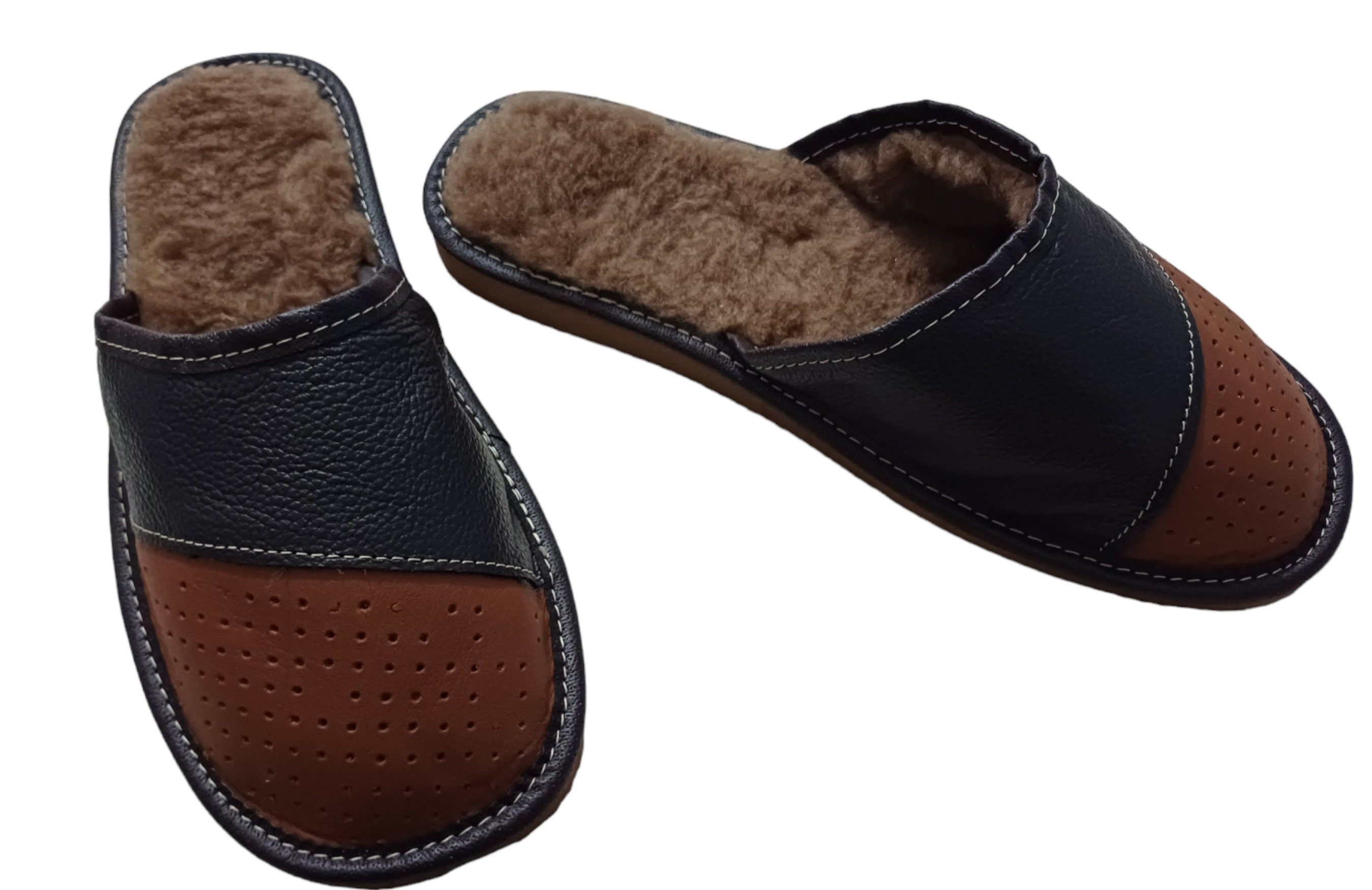 Natural Leather Fur Men Winter Slippers Warm and Comfortable Indoor ...