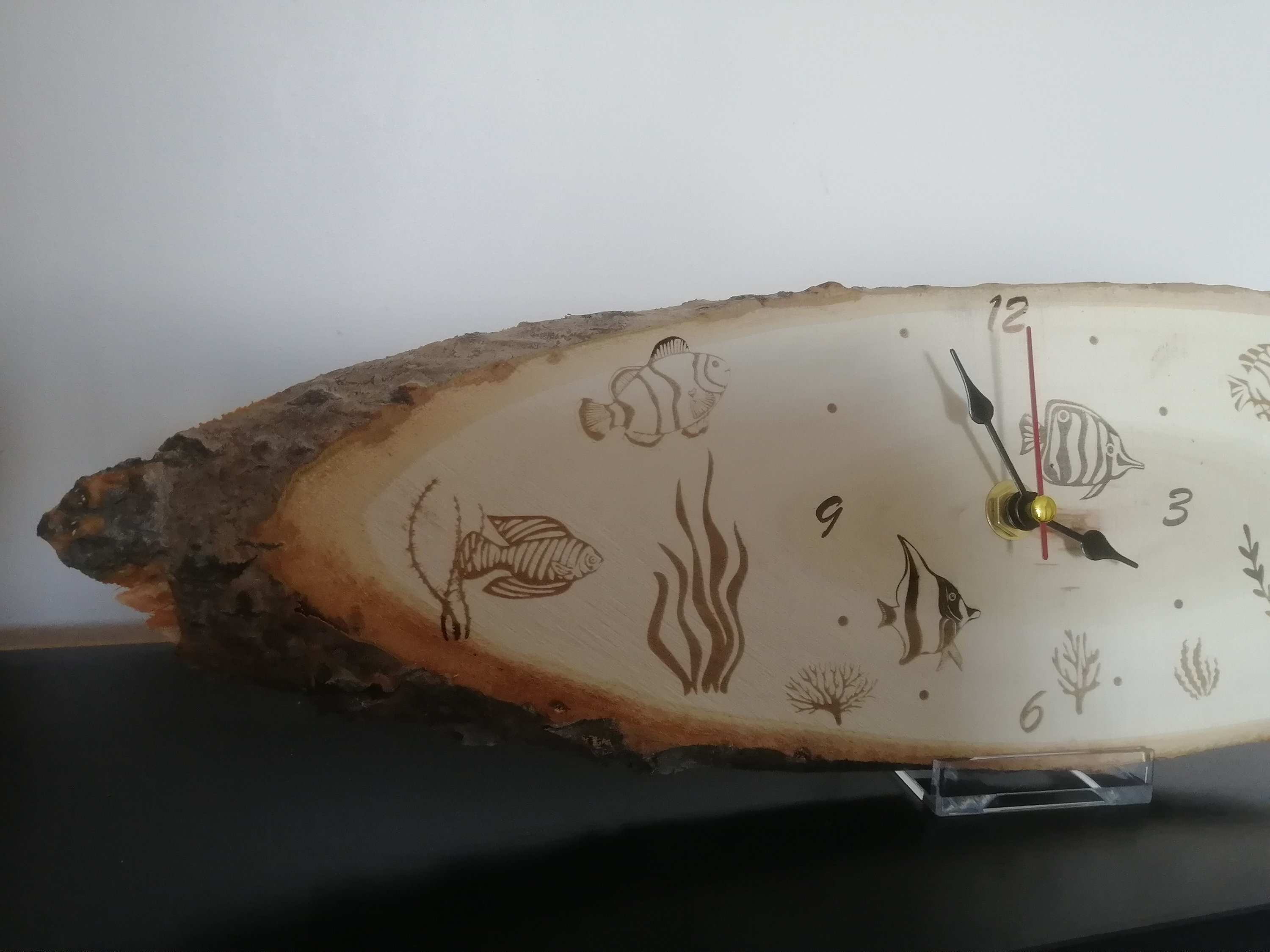 Natural Wood Clock Engraved Aquarium Fish, Oval Wooden Slice - Etsy